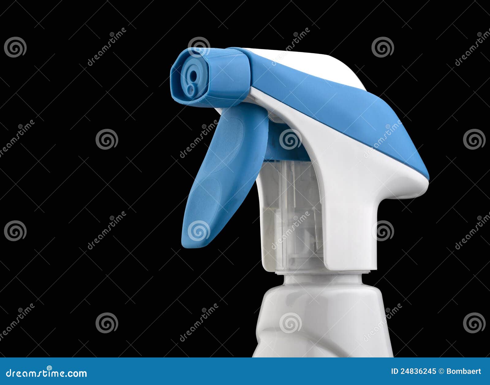 Blue Spray Bottle Against a Black Background Stock Image - Image of ...