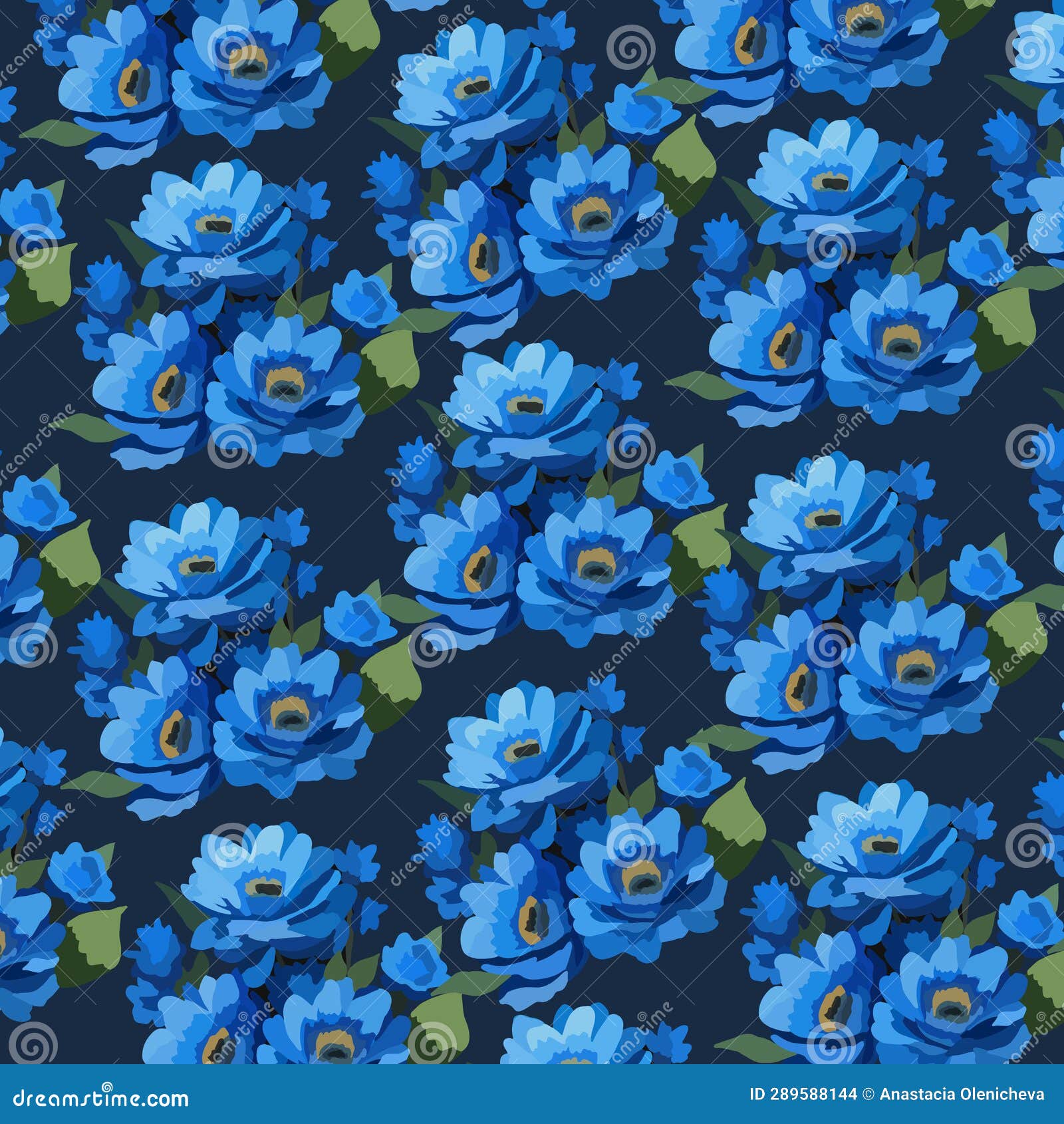 Blue Spring Flower Watercolor Pattern Stock Illustration - Illustration ...