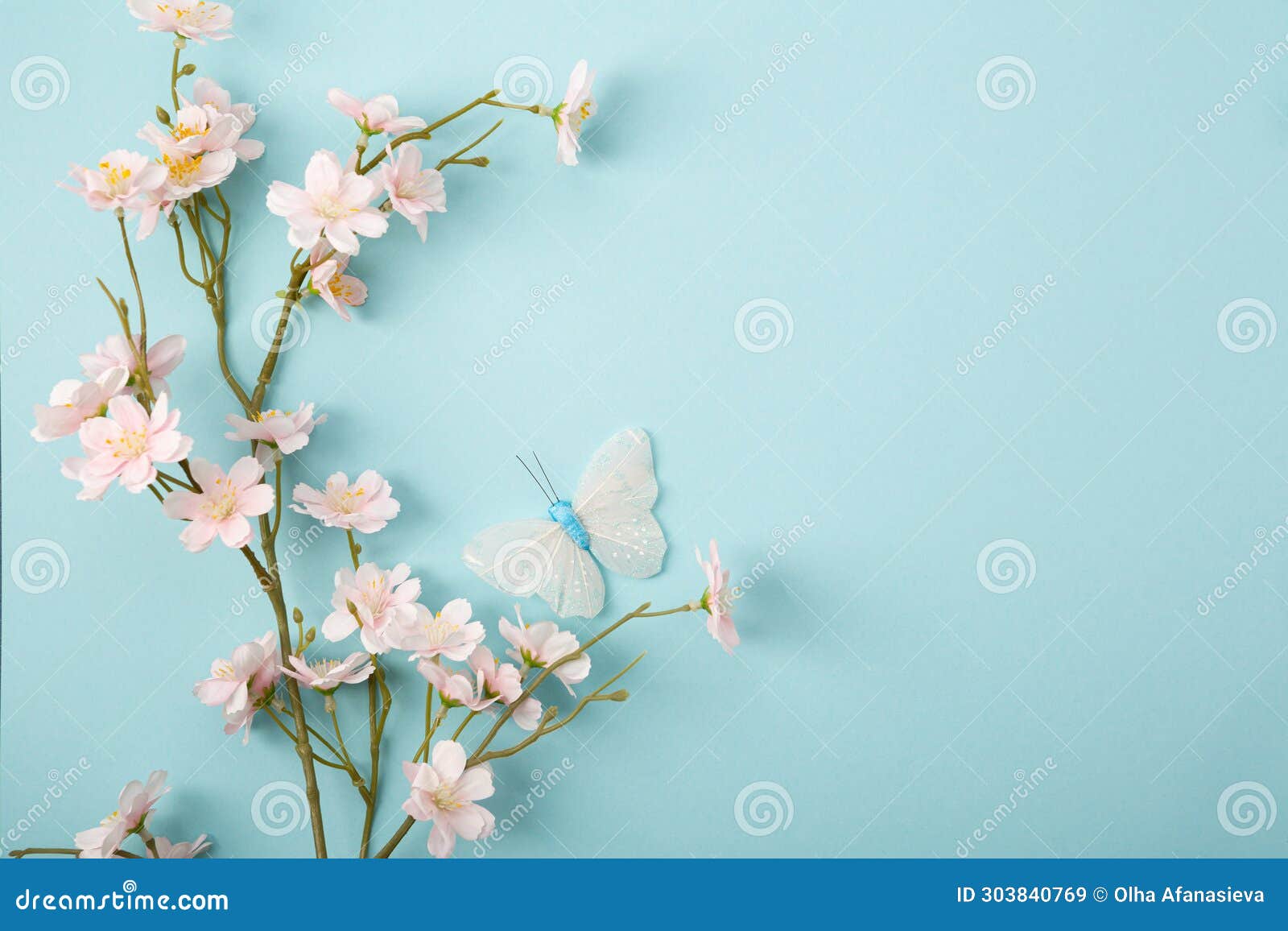 Blue Spring Paper Background and Pink Flowers Stock Image - Image of ...