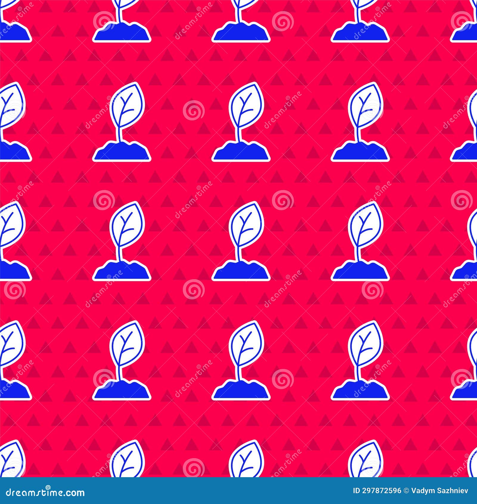 Blue Sprout Icon Isolated Seamless Pattern on Red Background. Seed and ...