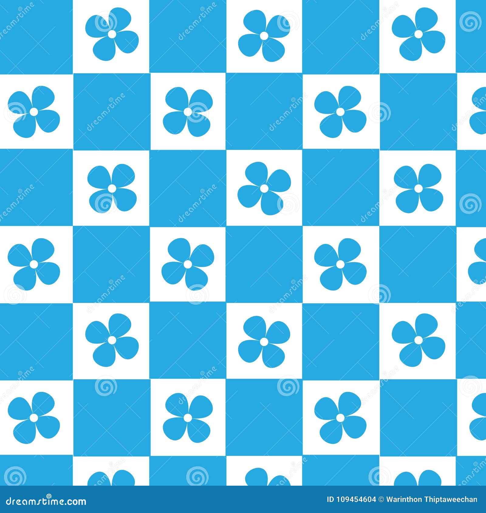 Blue Square with Blue Flower Checkered Pattern Background Stock Vector ...