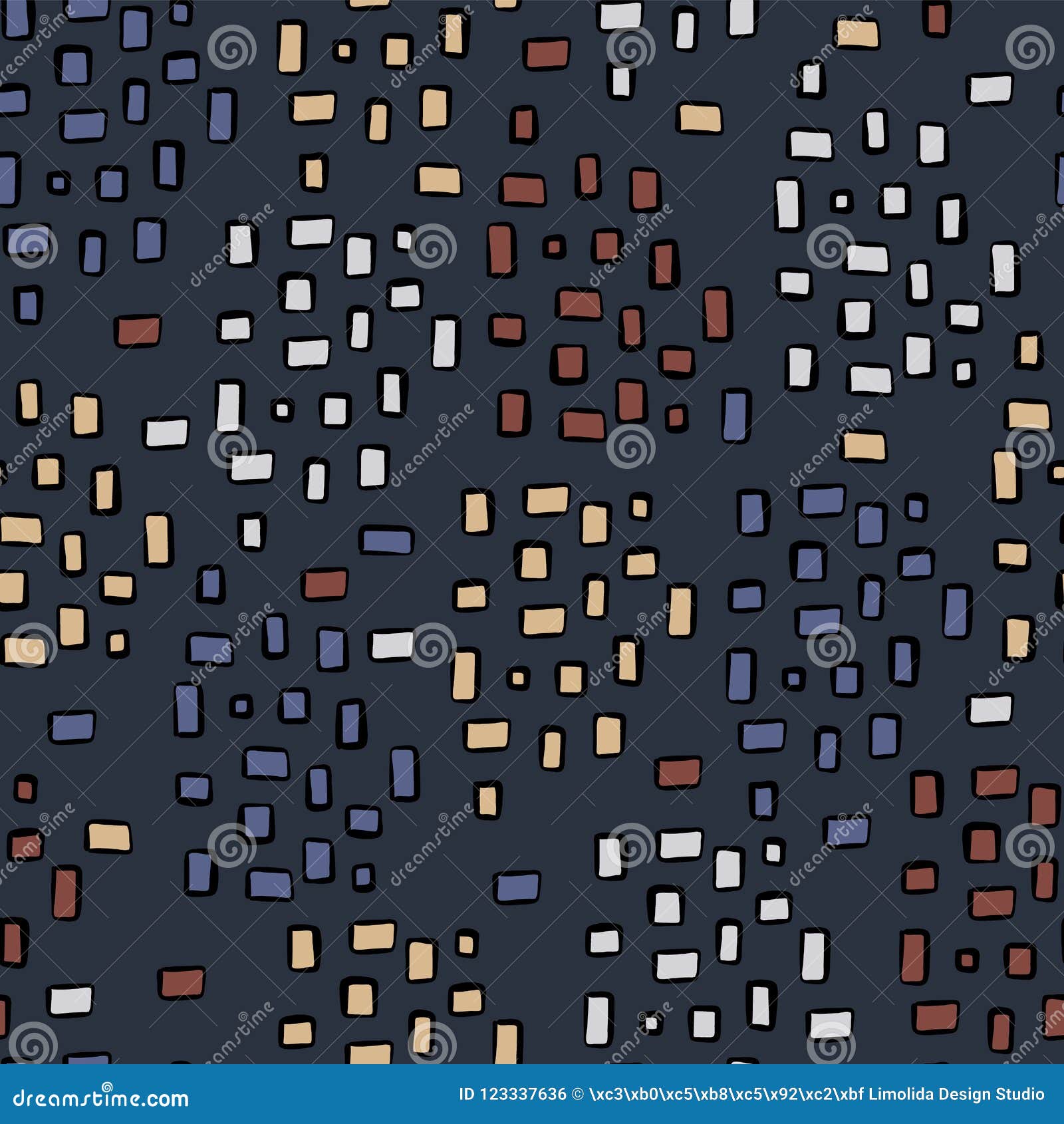 Blue Square Doodle Vector Pattern Seamless Geo Stock Vector ...