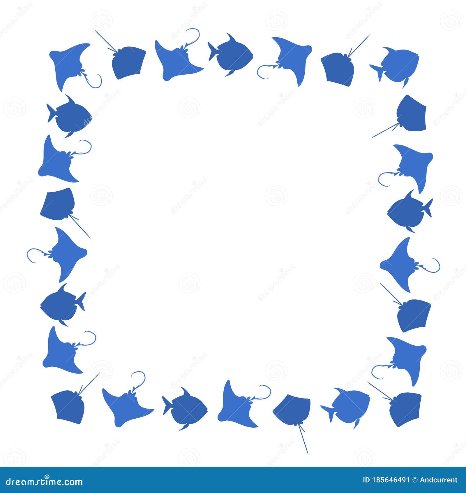 Fish Square Frame. Vector Blue Image Background. Stock Vector ...