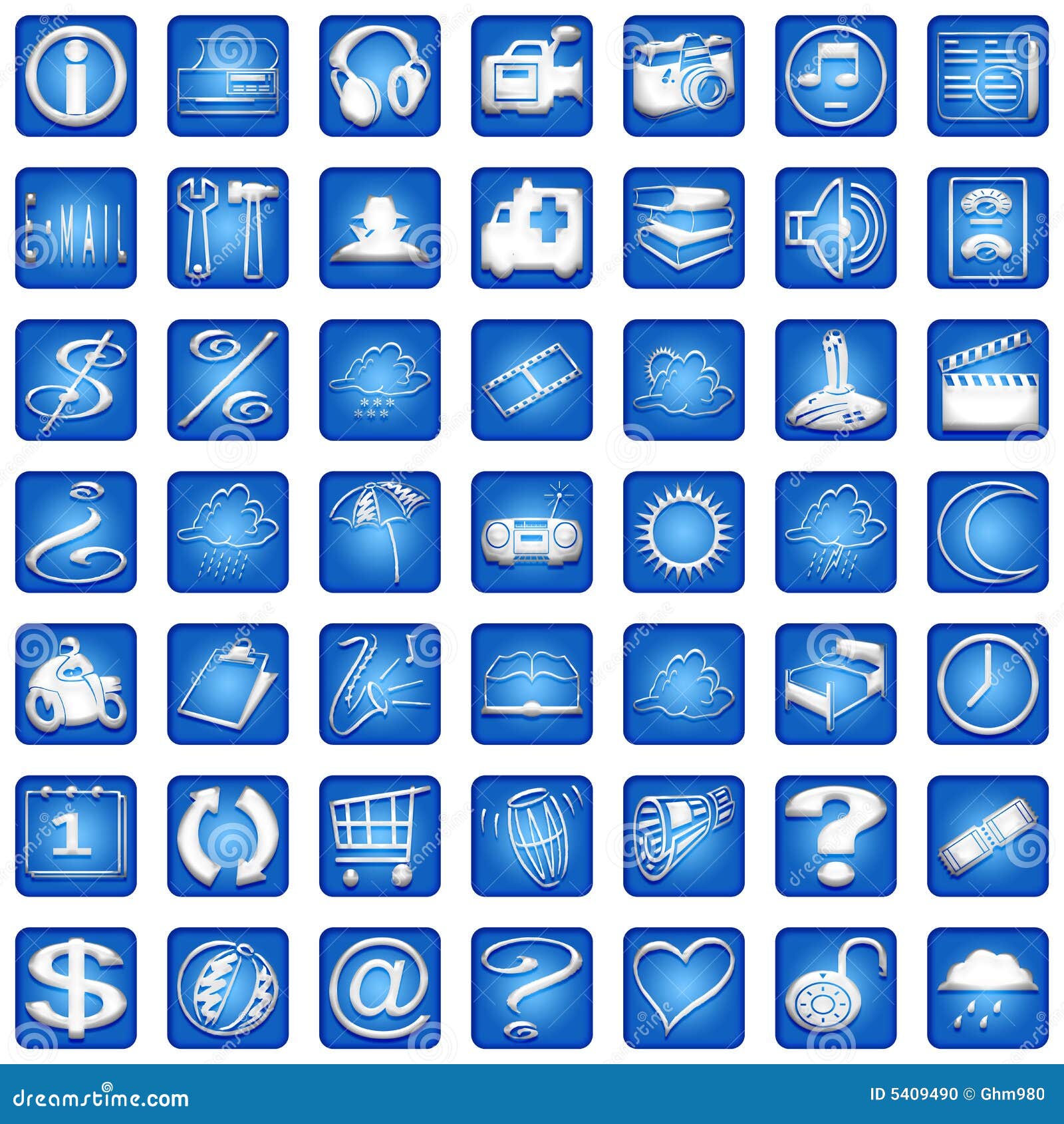 Blue Square Icons Set Part 2 Stock Illustration - Illustration of ...