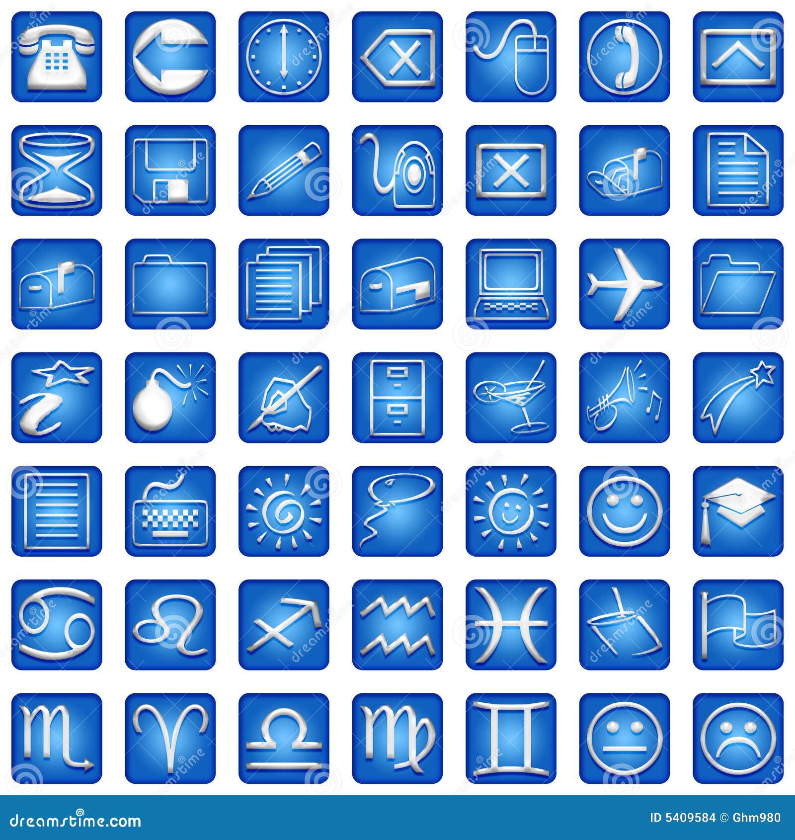 Blue Square Icons Set Part 3 Stock Illustration - Illustration of ...