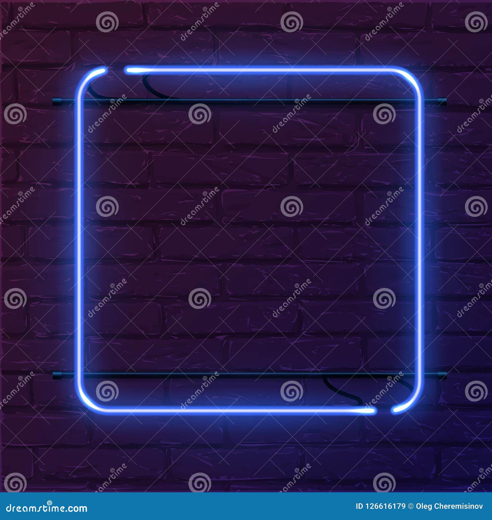 Blue Square Neon Sign. Vector Realistic Neon Rectangle on Brick Wall ...