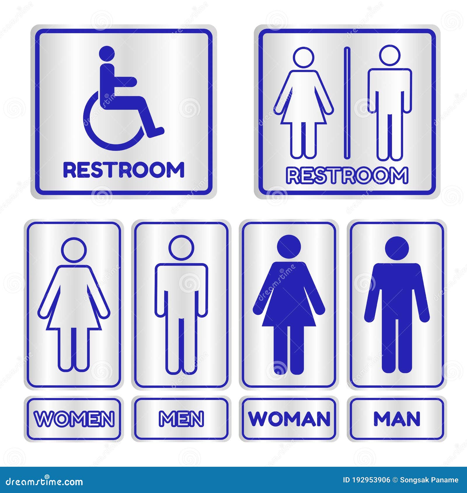 Blue Square Restroom Sign Set with Text Stock Vector - Illustration of ...