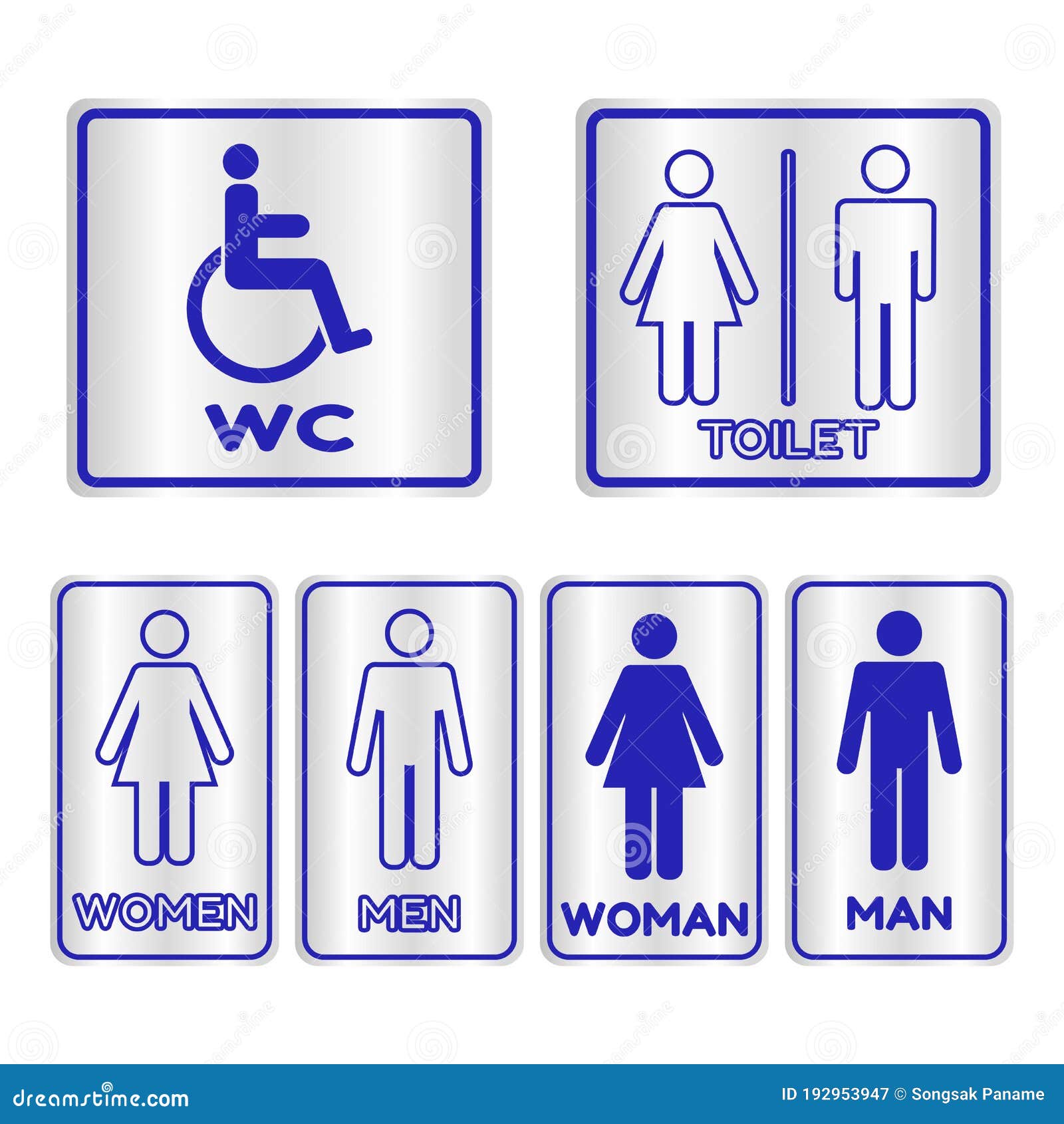 Blue Square Restroom Sign Set with Text Stock Vector - Illustration of ...