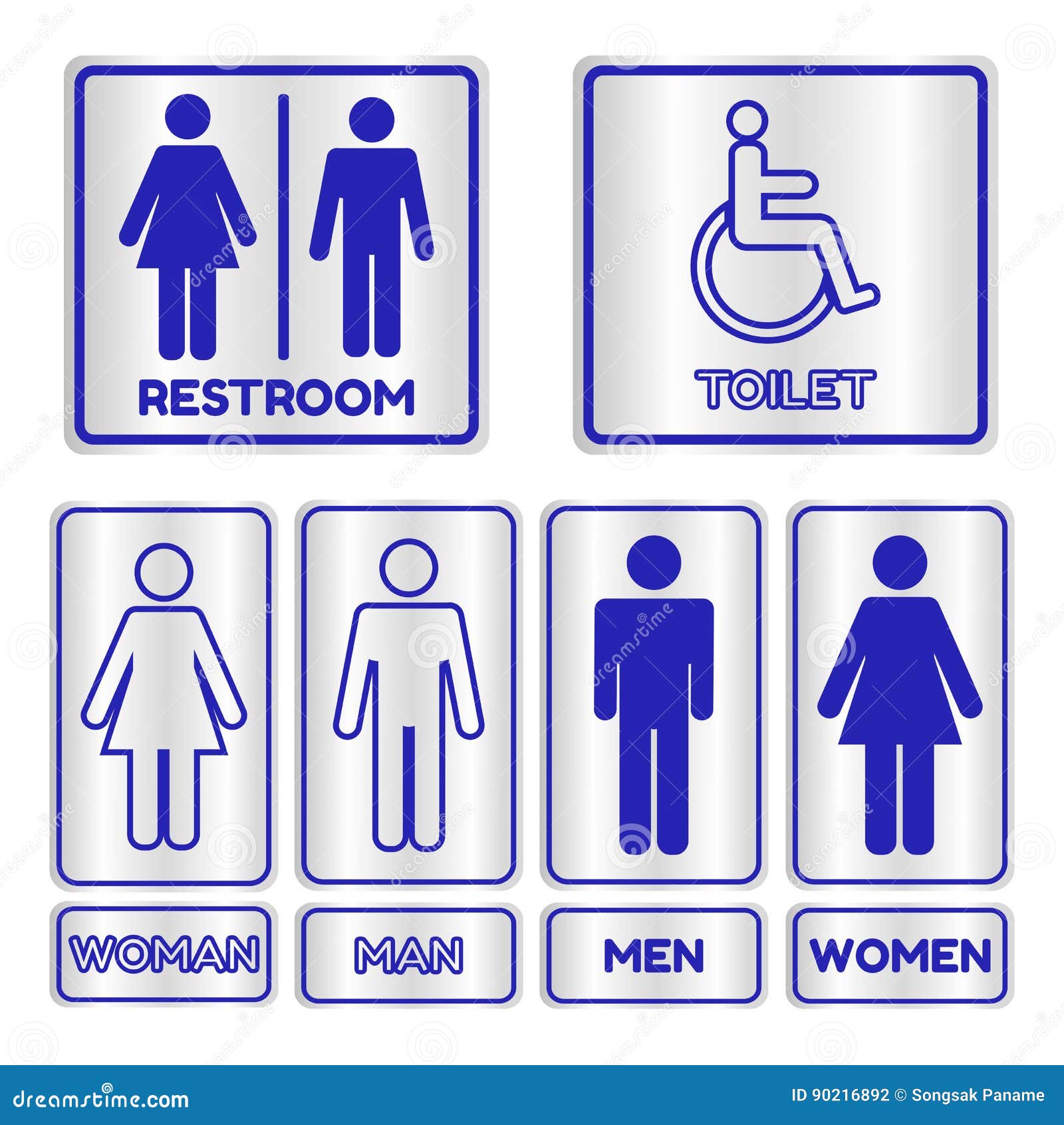 Blue Square Restroom Sign Set with Text Stock Vector - Illustration of ...