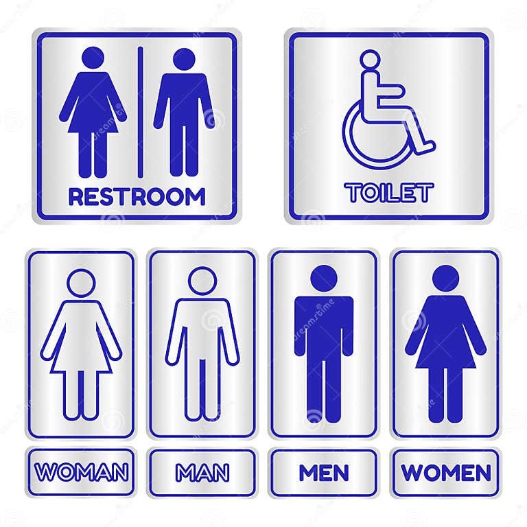 Blue Square Restroom Sign Set with Text Stock Vector - Illustration of ...