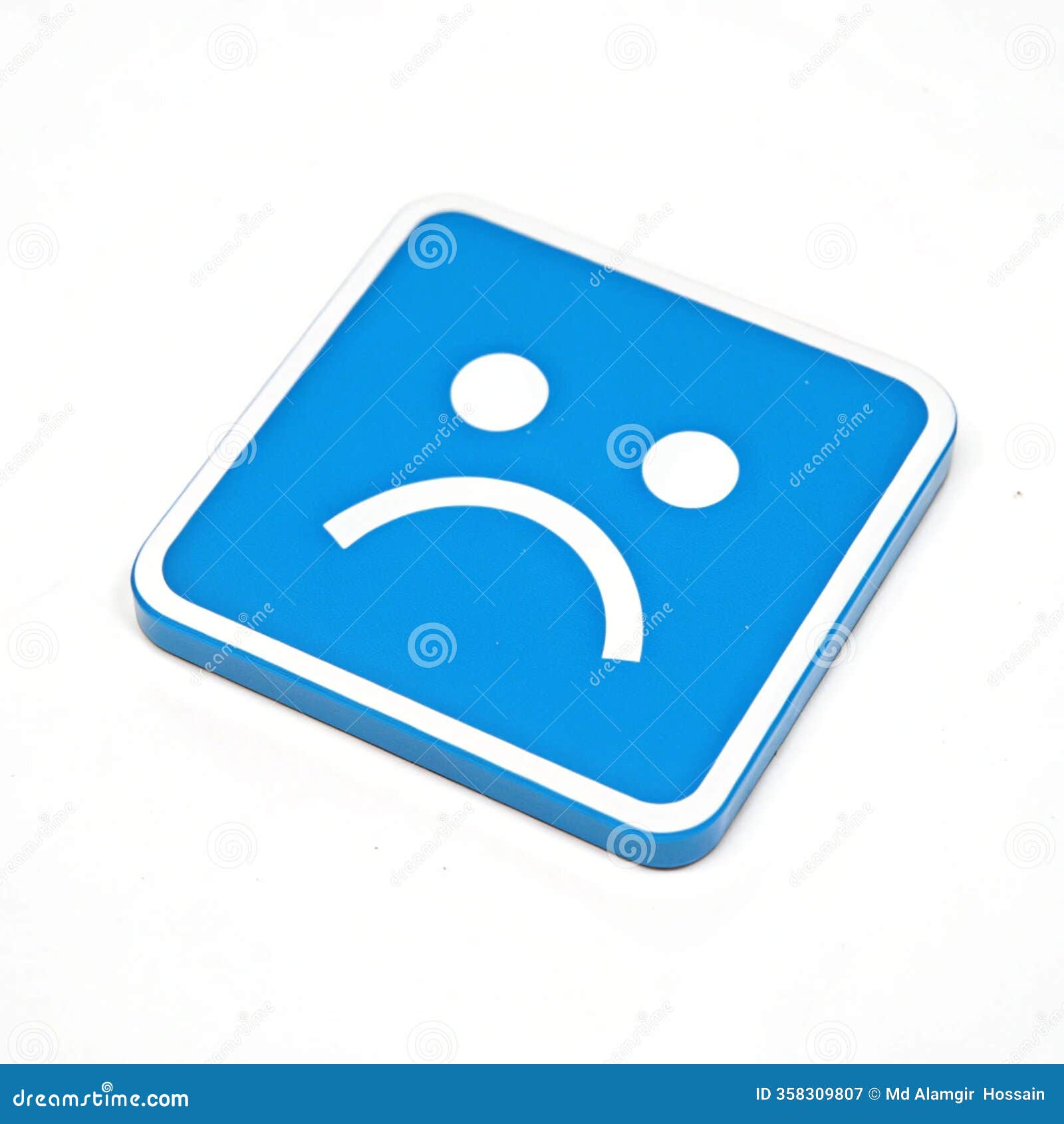 Blue Square with a Sad Face on White Background Stock Image - Image of ...