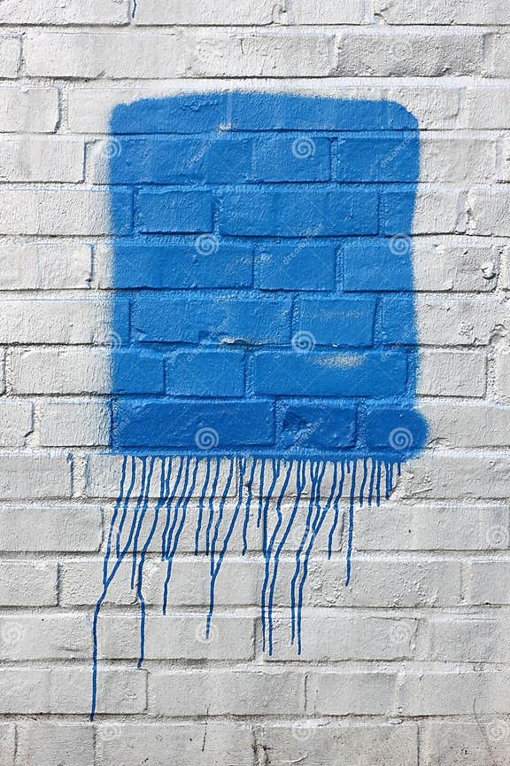 Blue Square on a White Brick Wall. Stock Image - Image of paint, house ...