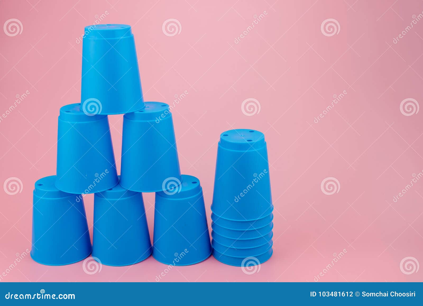 Blue Stacks Plastic Cups. Speed Stack Cup. Stock Photo - Image of pile ...