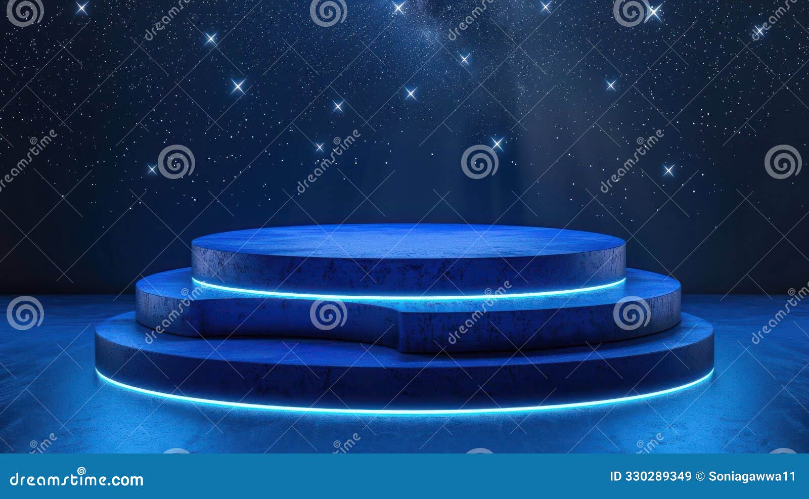 A Blue Stage with a Blue Backdrop and a Blue Light Shining on it Stock ...