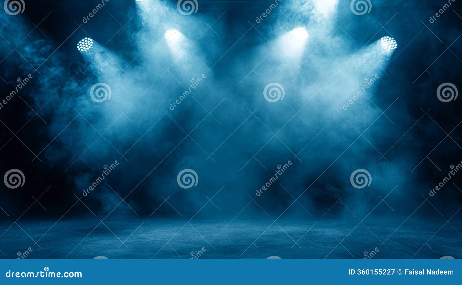 Dramatic Blue Stage Lighting with Smoke Effect Dark Background Studio ...
