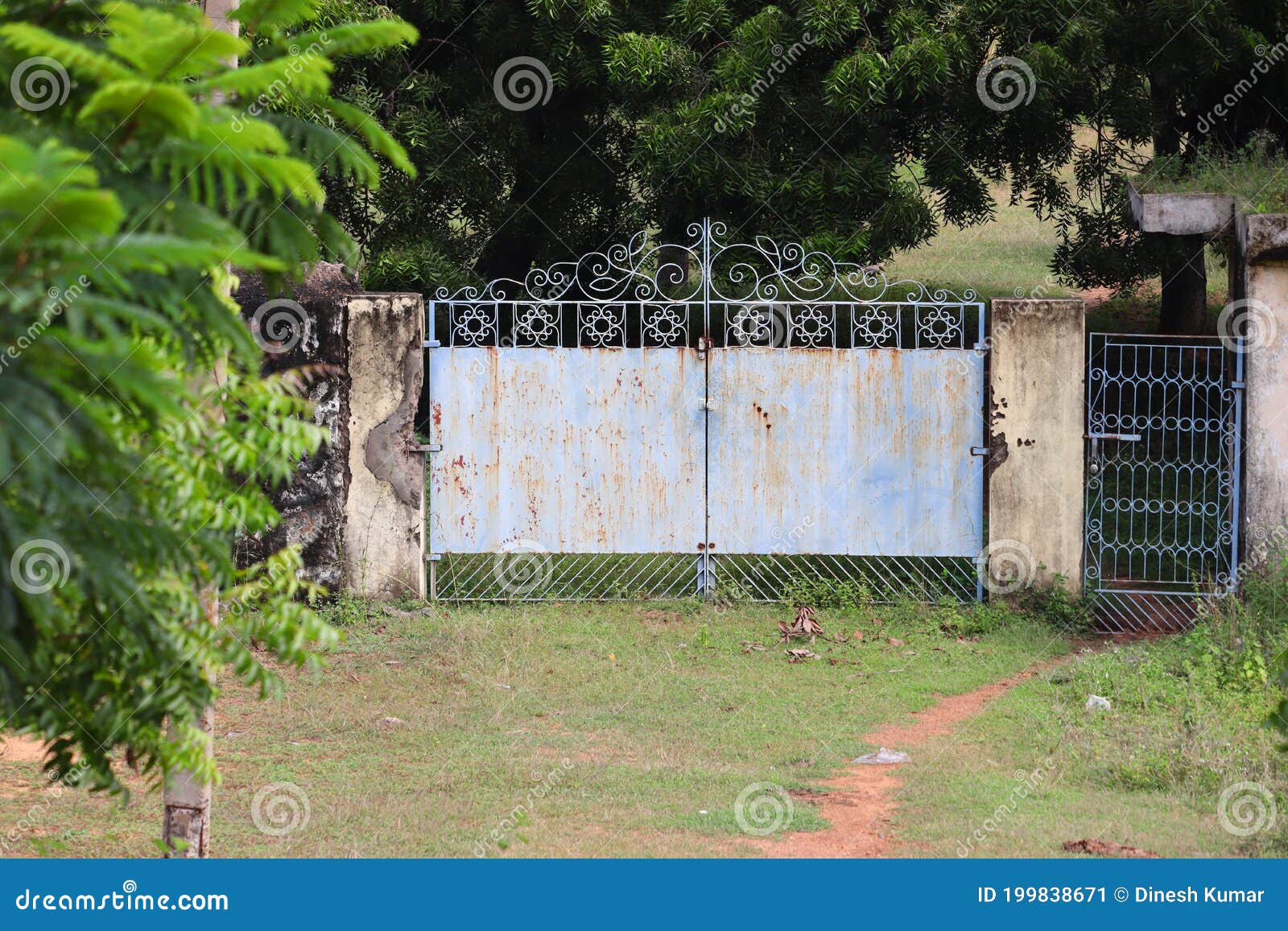 Blue Stained Gate for Security Stock Image - Image of mansion, border ...