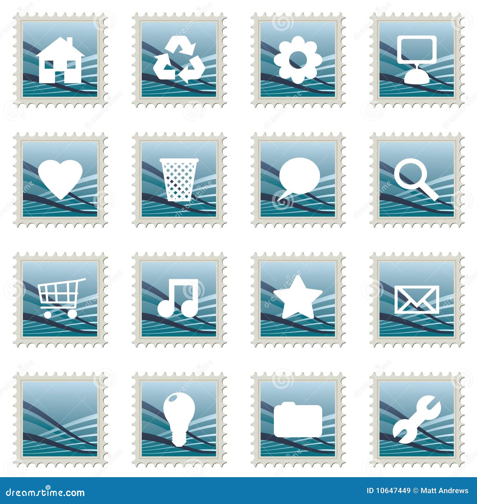Blue stamp icons stock vector. Illustration of spanner - 10647449