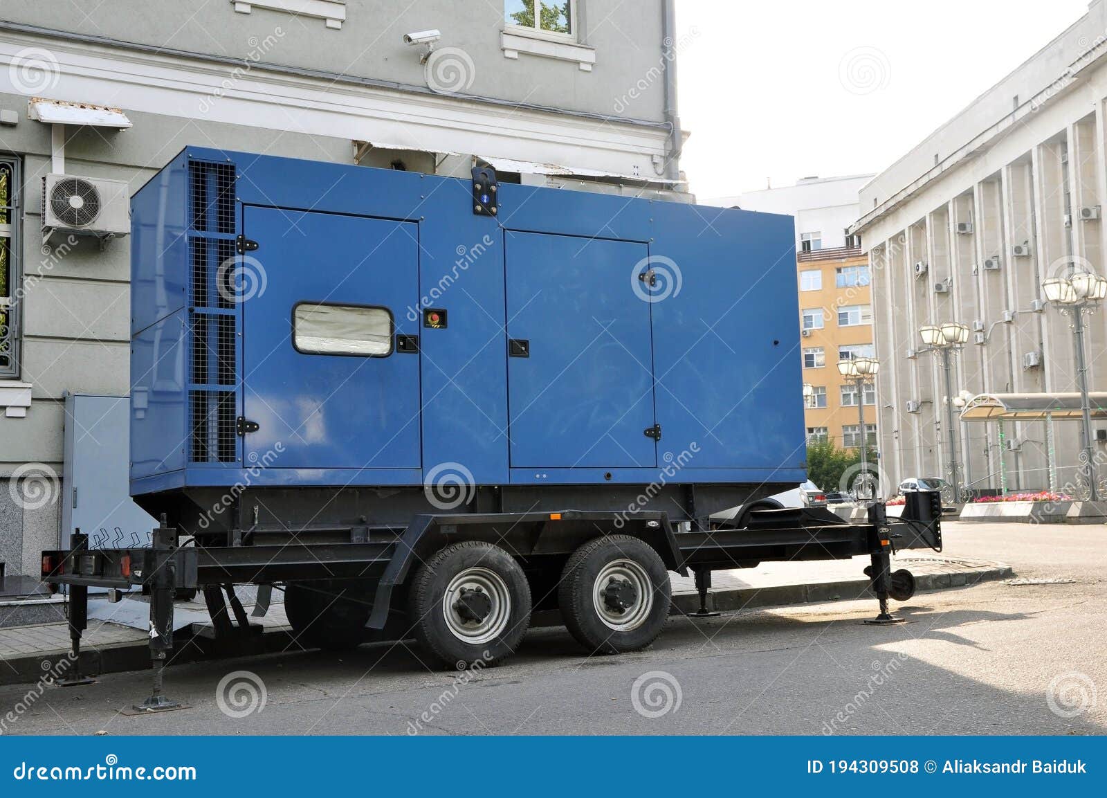 Blue Standby Mobile Diesel Generator for Office Building Stock Photo ...