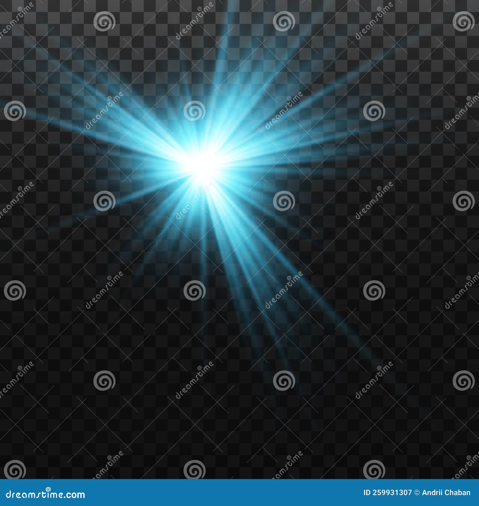 Blue Star, on a Black Background, the Effect of Glow and Rays of Light ...