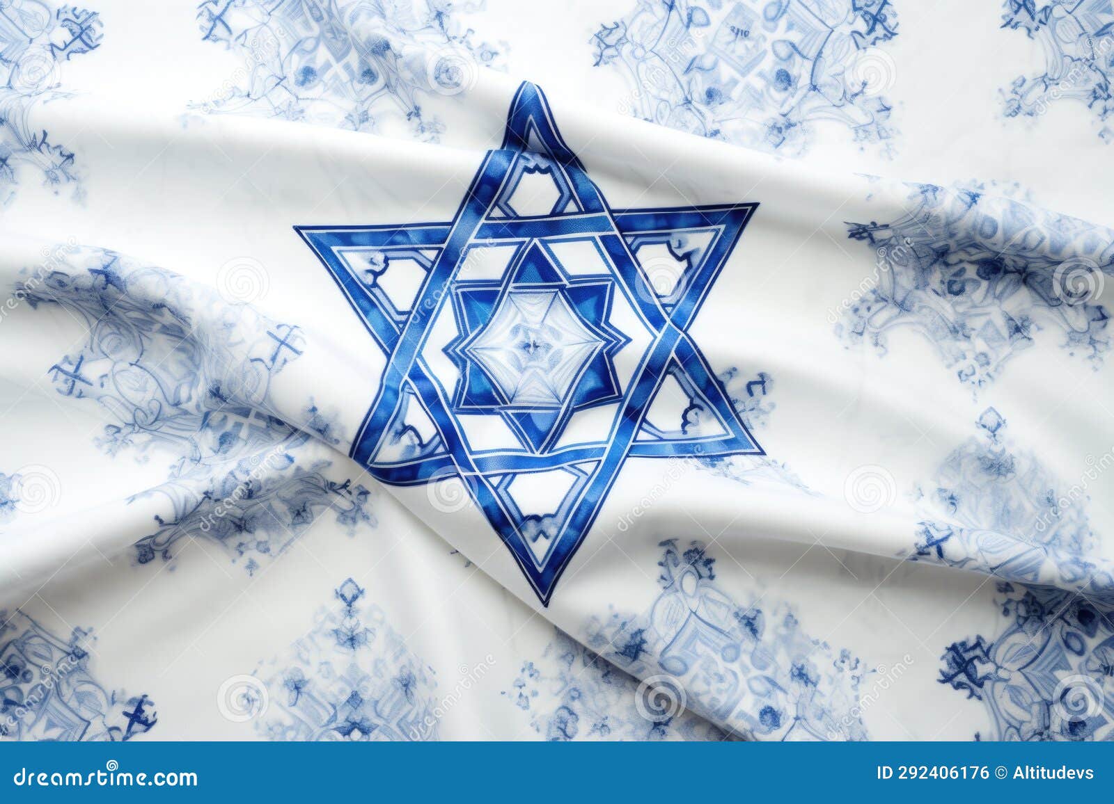 Blue Star of David Pattern on White Fabric Stock Photo - Image of white ...