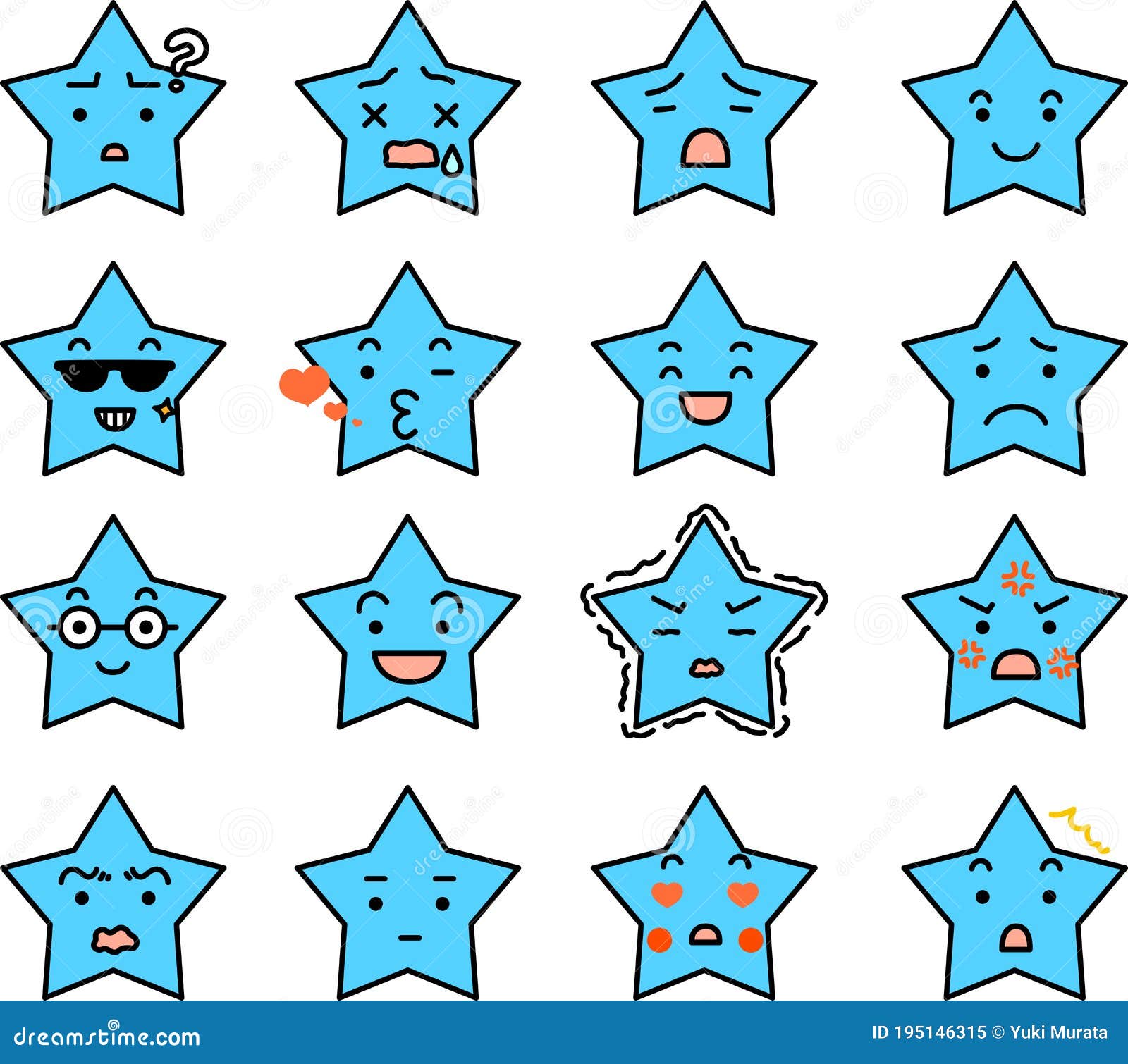 Blue Star Emoticon Icon Set Stock Vector - Illustration of kiss ...