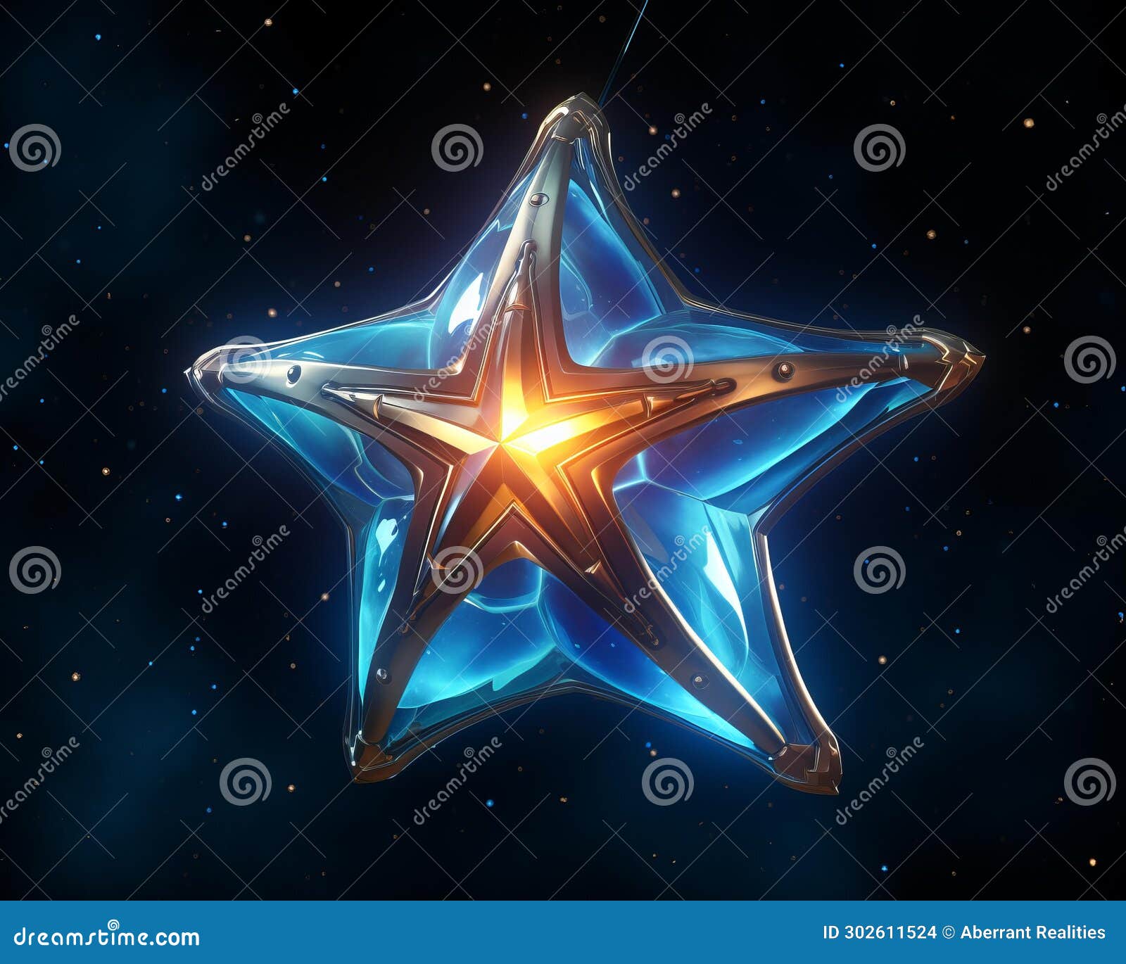 A Blue Star Shaped Object with Glowing Lights on it Stock Illustration ...