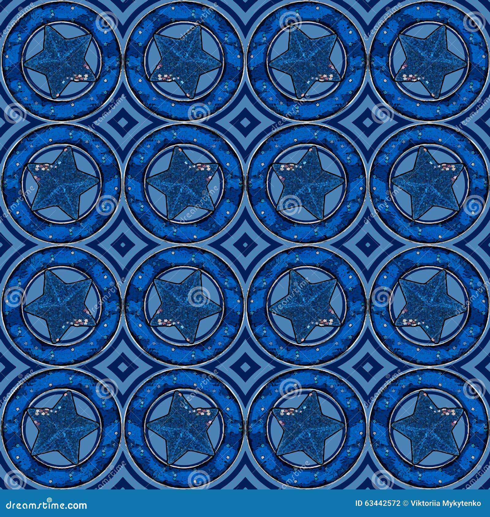 Blue Stars in Circles Pattern Stock Vector - Illustration of ornament ...