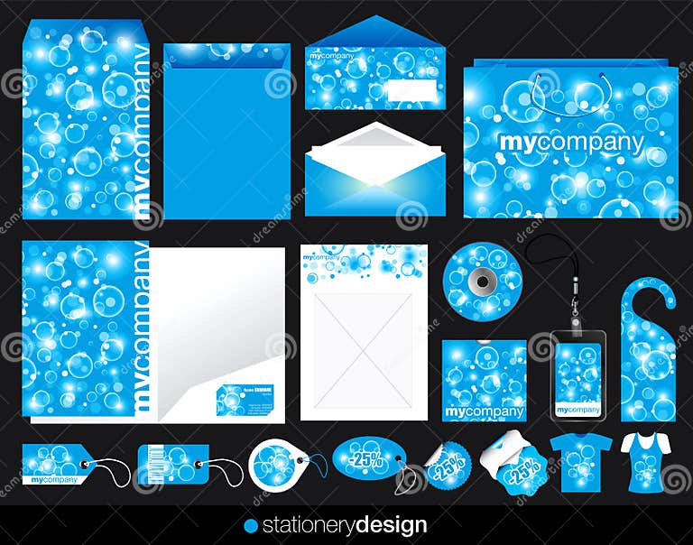 Blue stationery set design stock vector. Illustration of card - 23098899