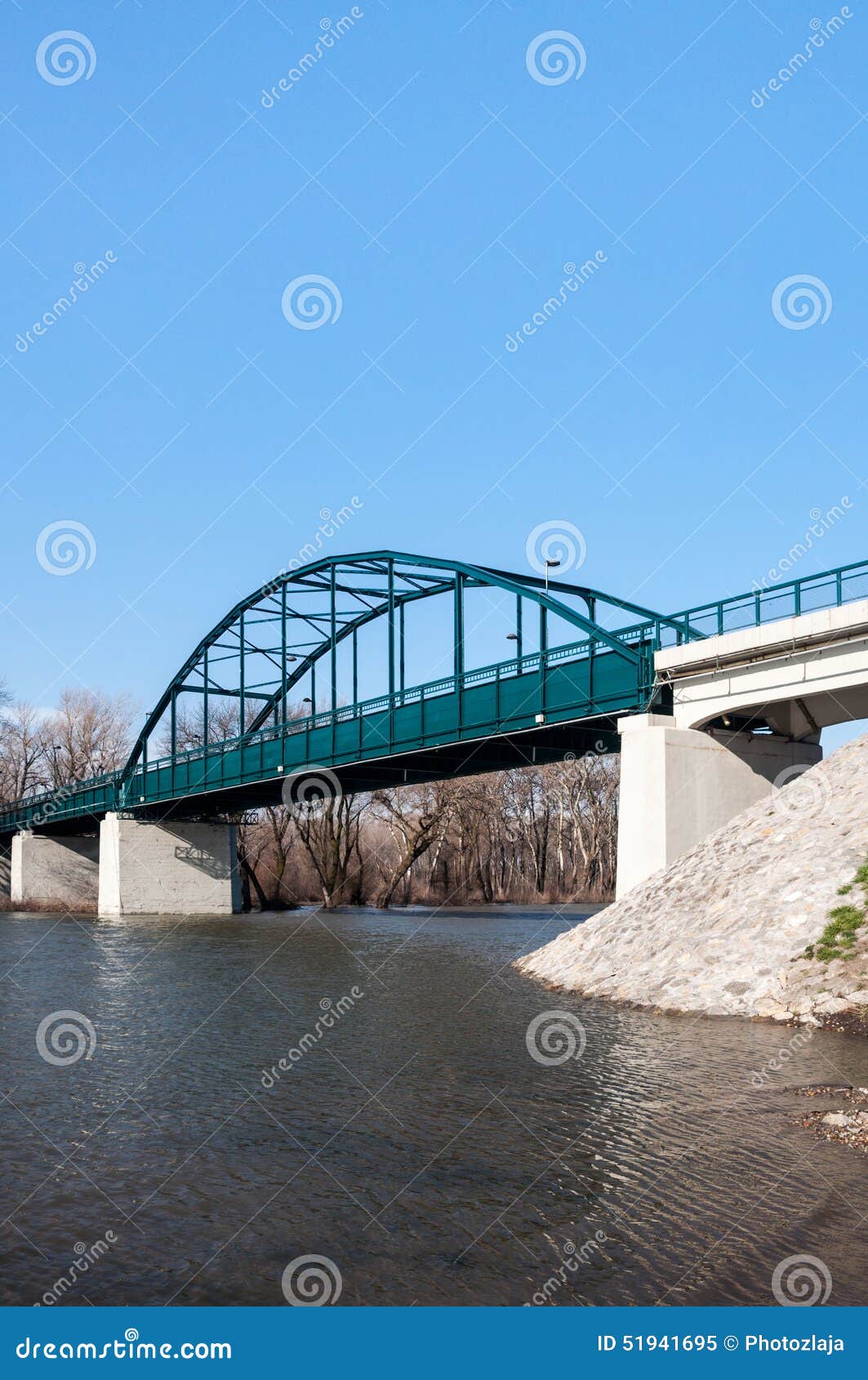 Blue Steel Bridge on the River Stock Image - Image of reflection ...