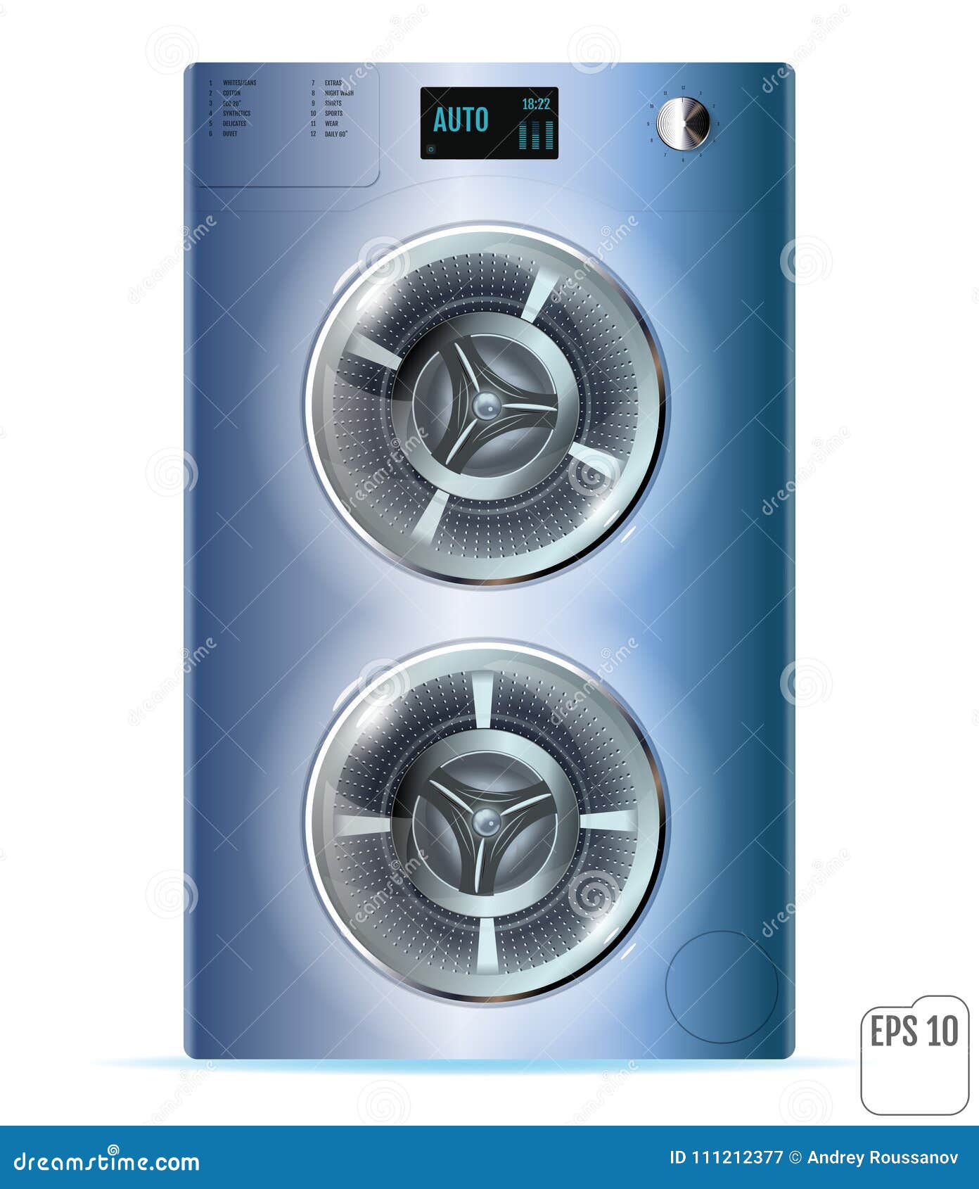 Blue Steel Front Load Double Washing Machine Isolated on White B Stock ...