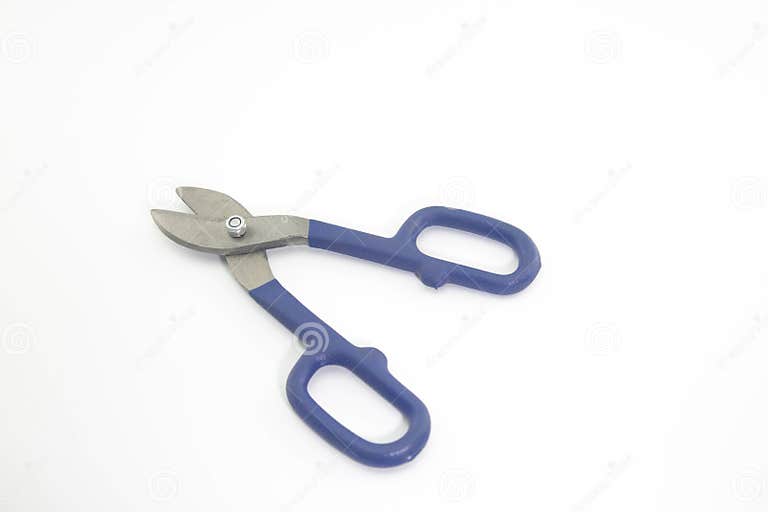 Blue Steel Scissors Placed on a White Background Stock Image - Image of ...