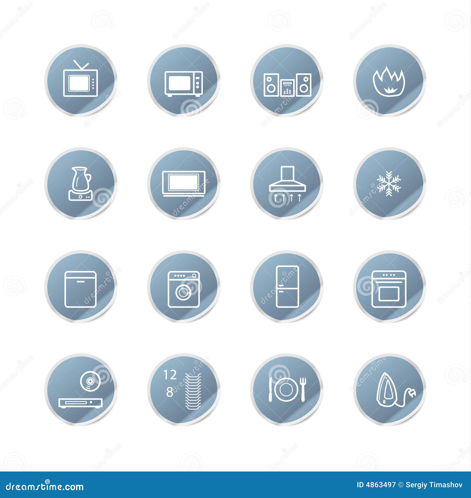 Blue Sticker Household Icons Stock Vector - Illustration of icons ...