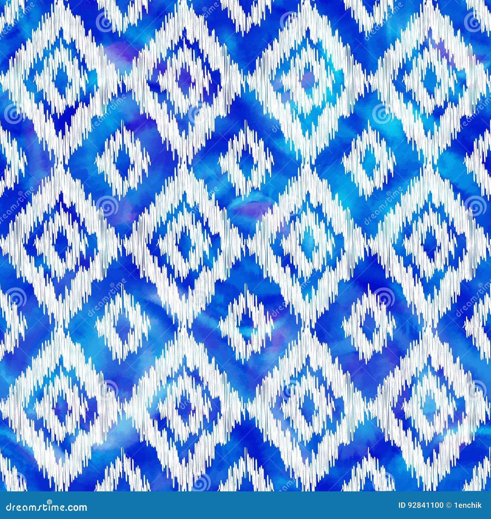 Blue Stitched Rhombus Ornament on Watercolor Vector Seamless Pattern ...
