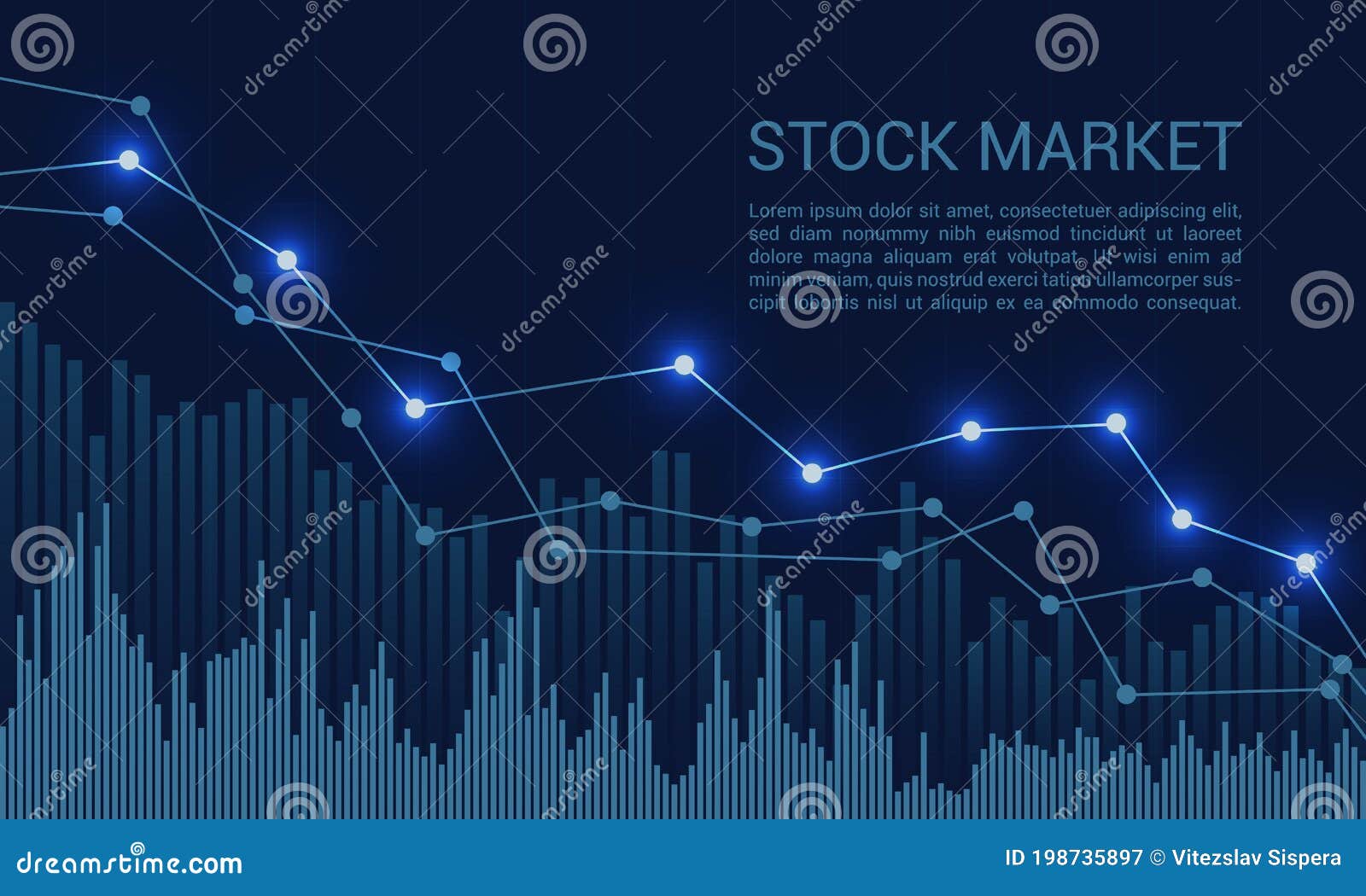 Blue Stock Market or Financial Candlestick Chart with Rising and ...