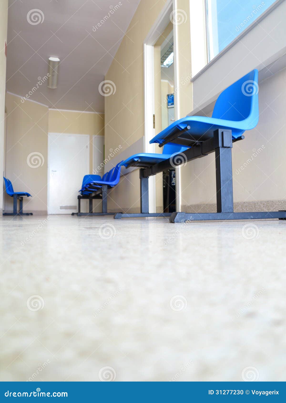 Blue Stools in the Waiting Room Stock Photo - Image of space, indoor ...