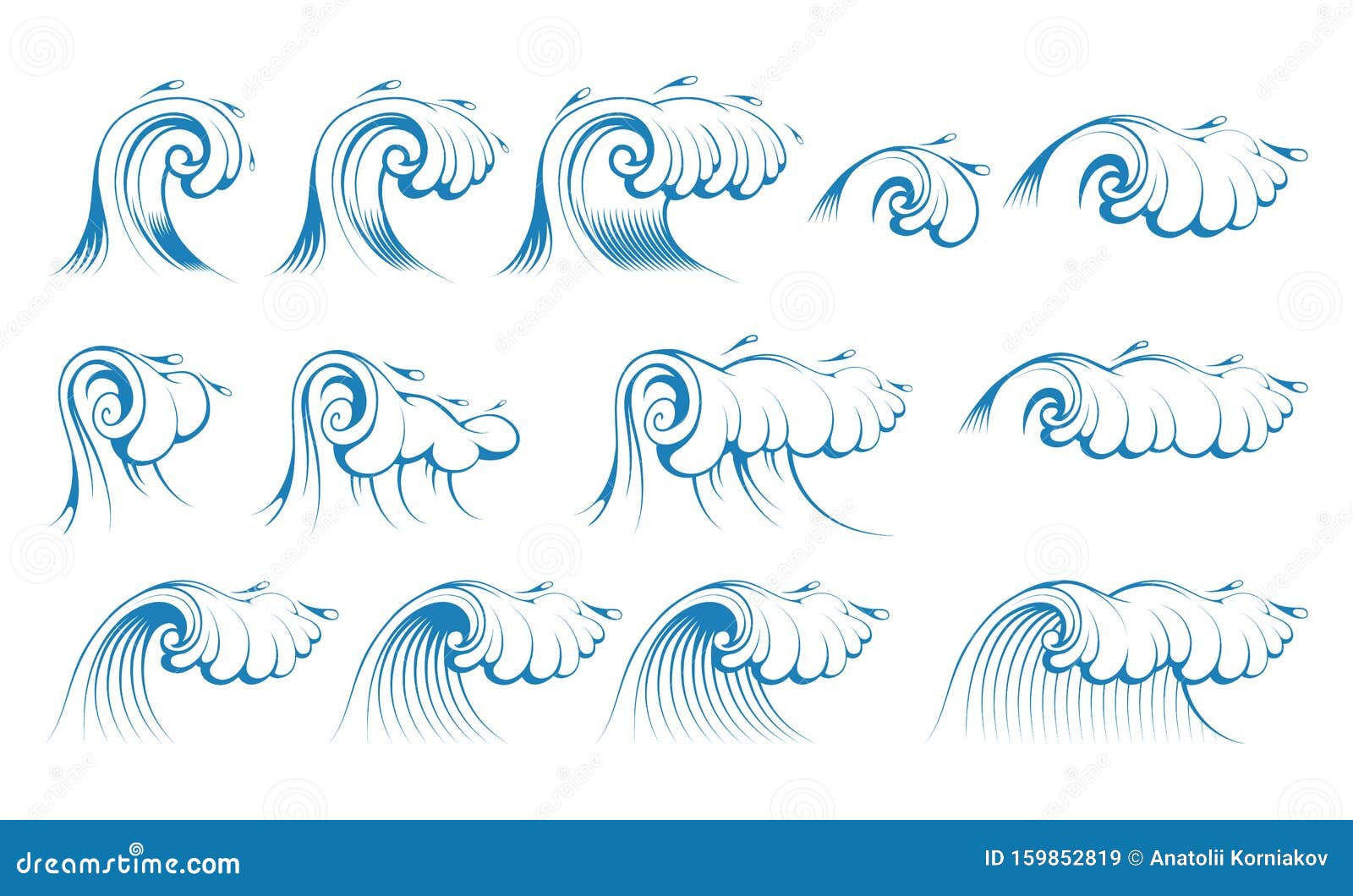 Blue Stormy Sea Waves. Splash And Gale. Ocean Surface Wave. Cartoon ...