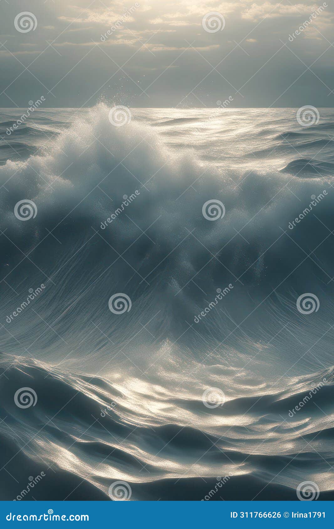 Blue Stormy Wave in the Ocean. Color Illustration. Stock Illustration ...