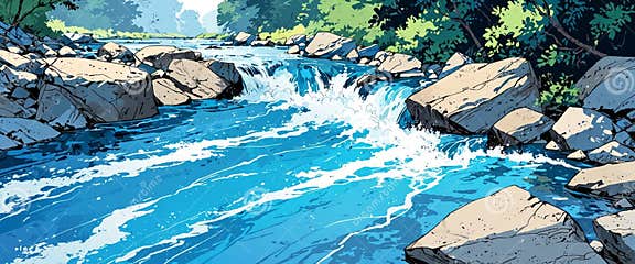 Blue Stream Water Flowing Water Illustrations. Stock Photo - Image of ...