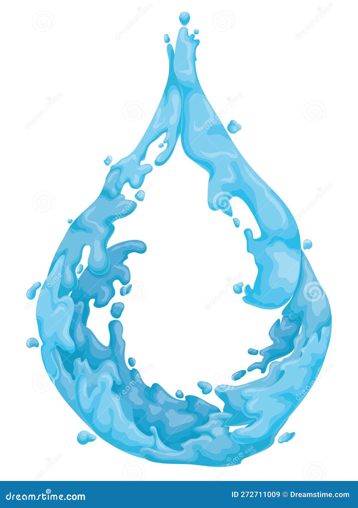 Blue Stream of Water Forming a Drop Shape in Cartoon Style, Vector ...