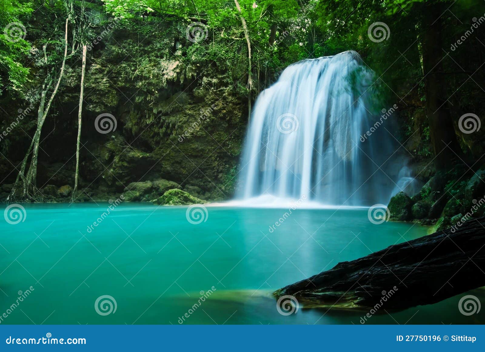 Blue stream waterfall stock photo. Image of kanchanaburi - 27750196