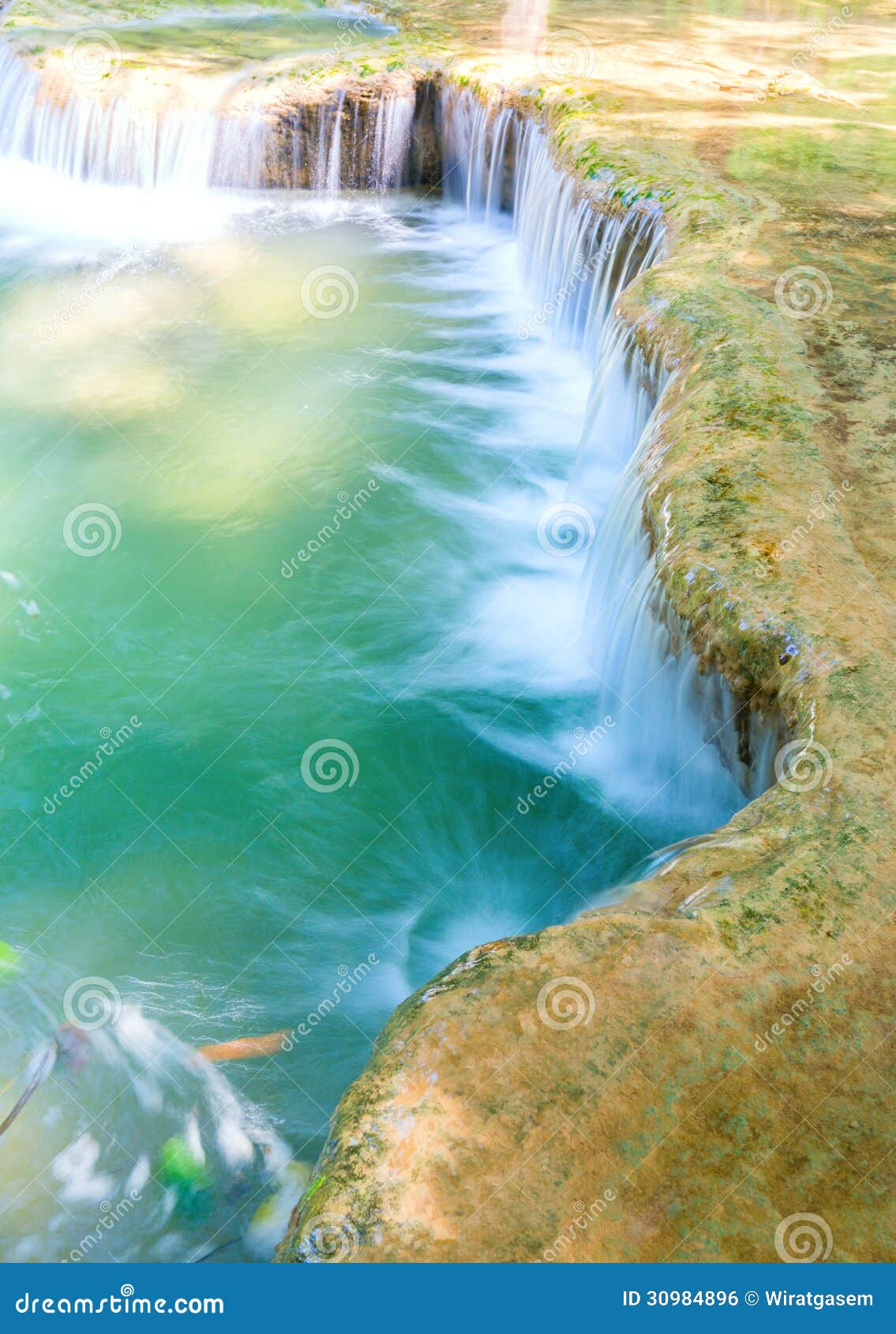 Blue stream waterfall stock photo. Image of kanchanaburi - 30984896