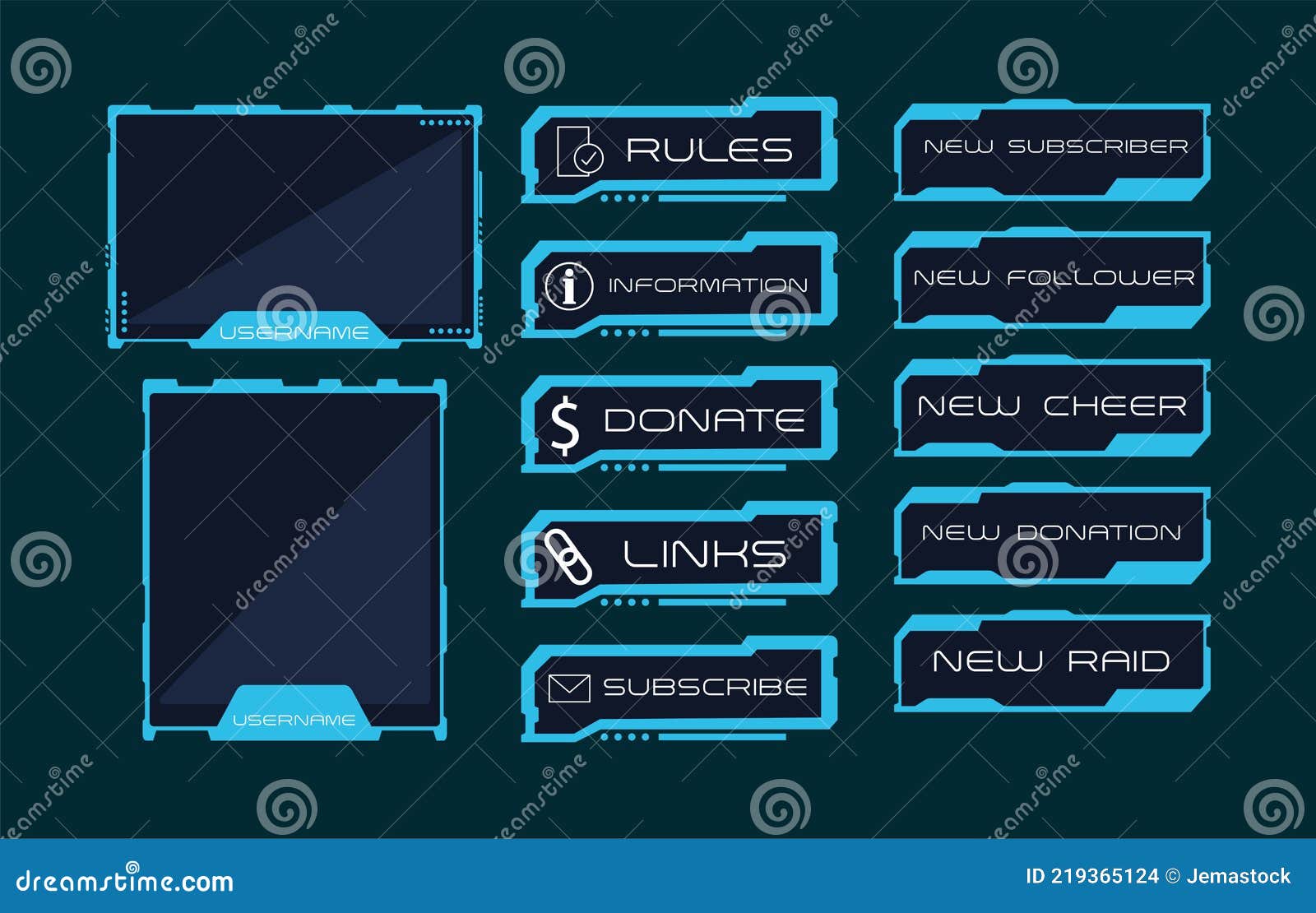 Blue streaming templates stock vector. Illustration of info - 219365124