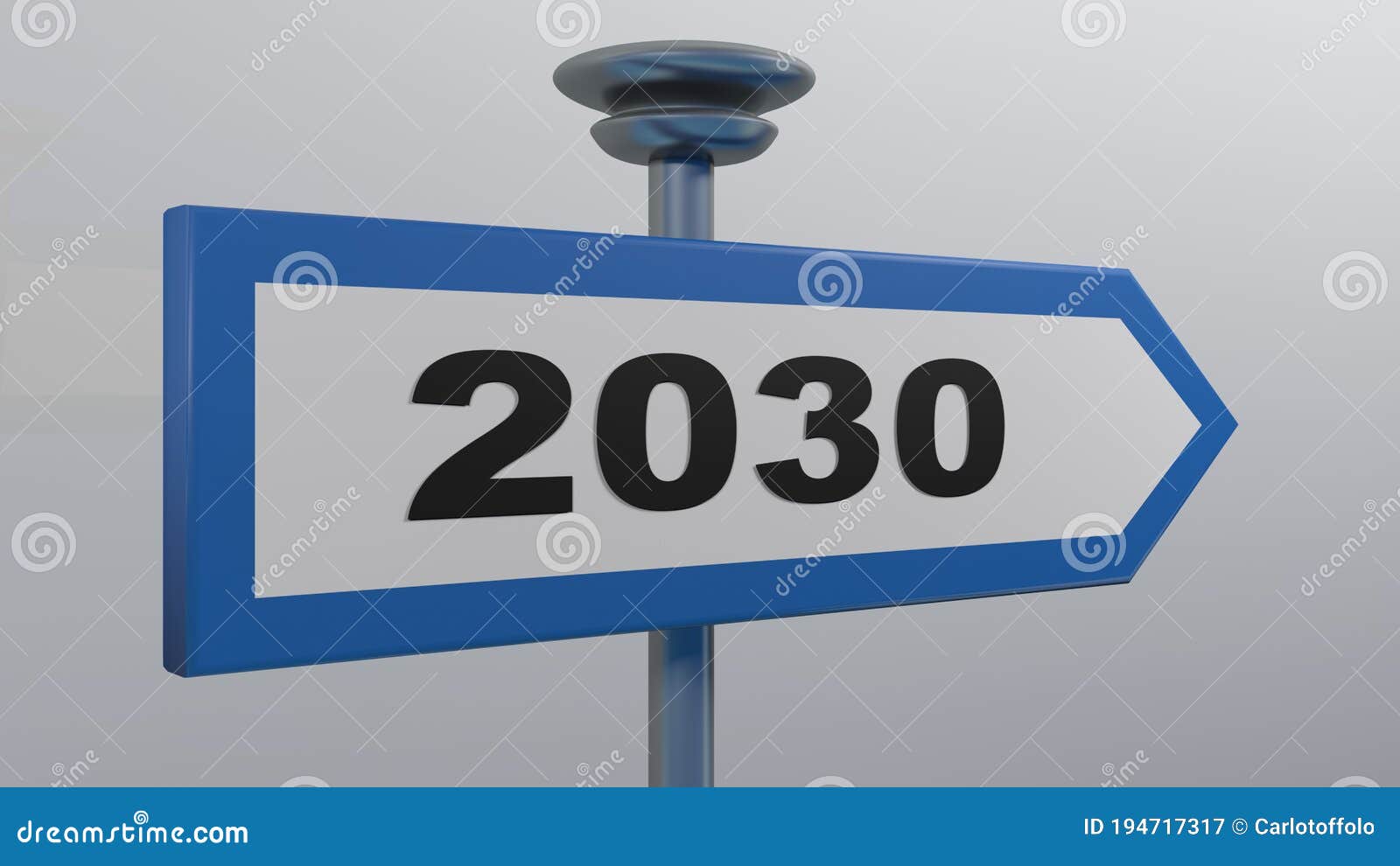 2030 Blue Street Sign on White Background - 3D Rendering Illustration ...