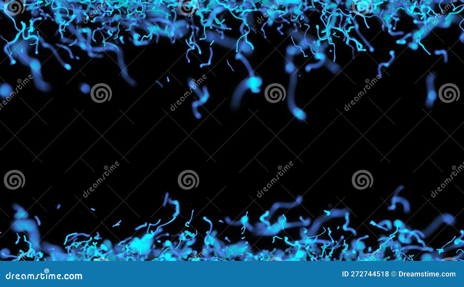 Blue Strings Flowing On Air. 3d Illustration With Black Background ...