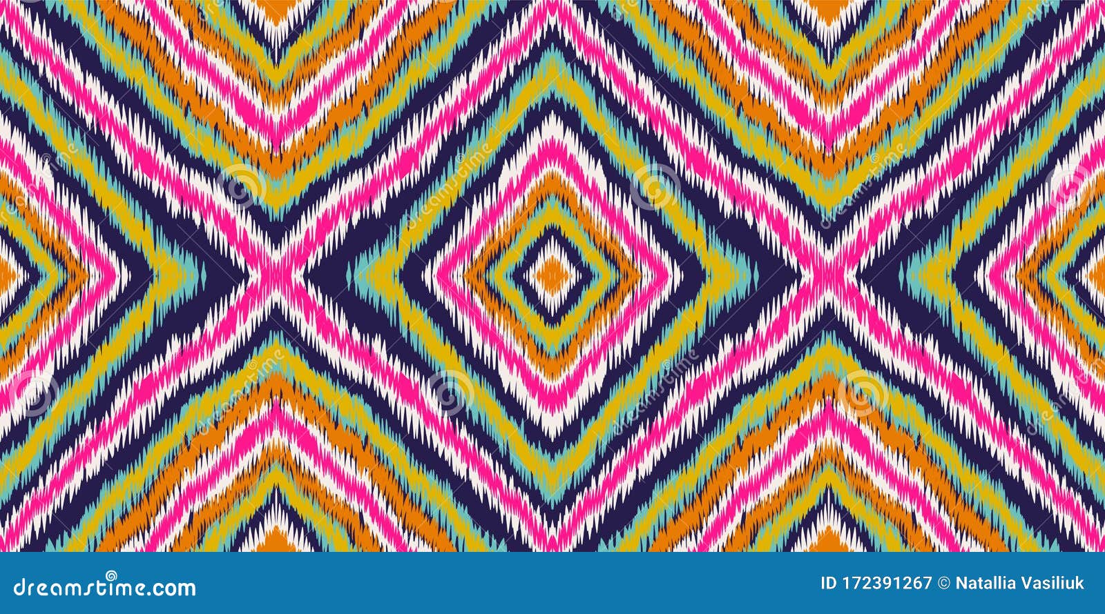 Blue Stripe Ikat Vector Seamless Pattern. Stock Vector - Illustration ...