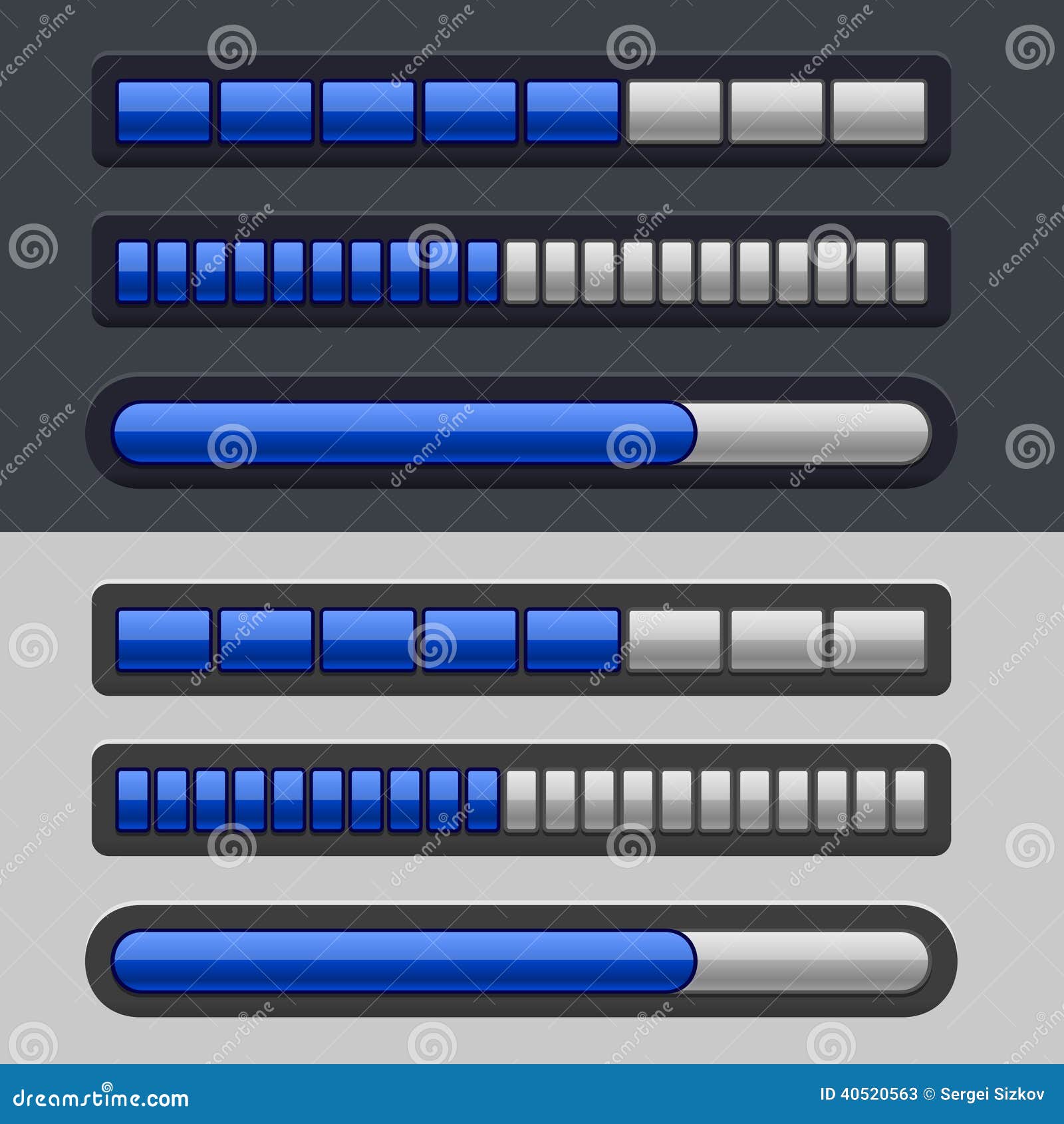 Blue Striped Progress Bar Set Stock Vector - Illustration of graphic ...