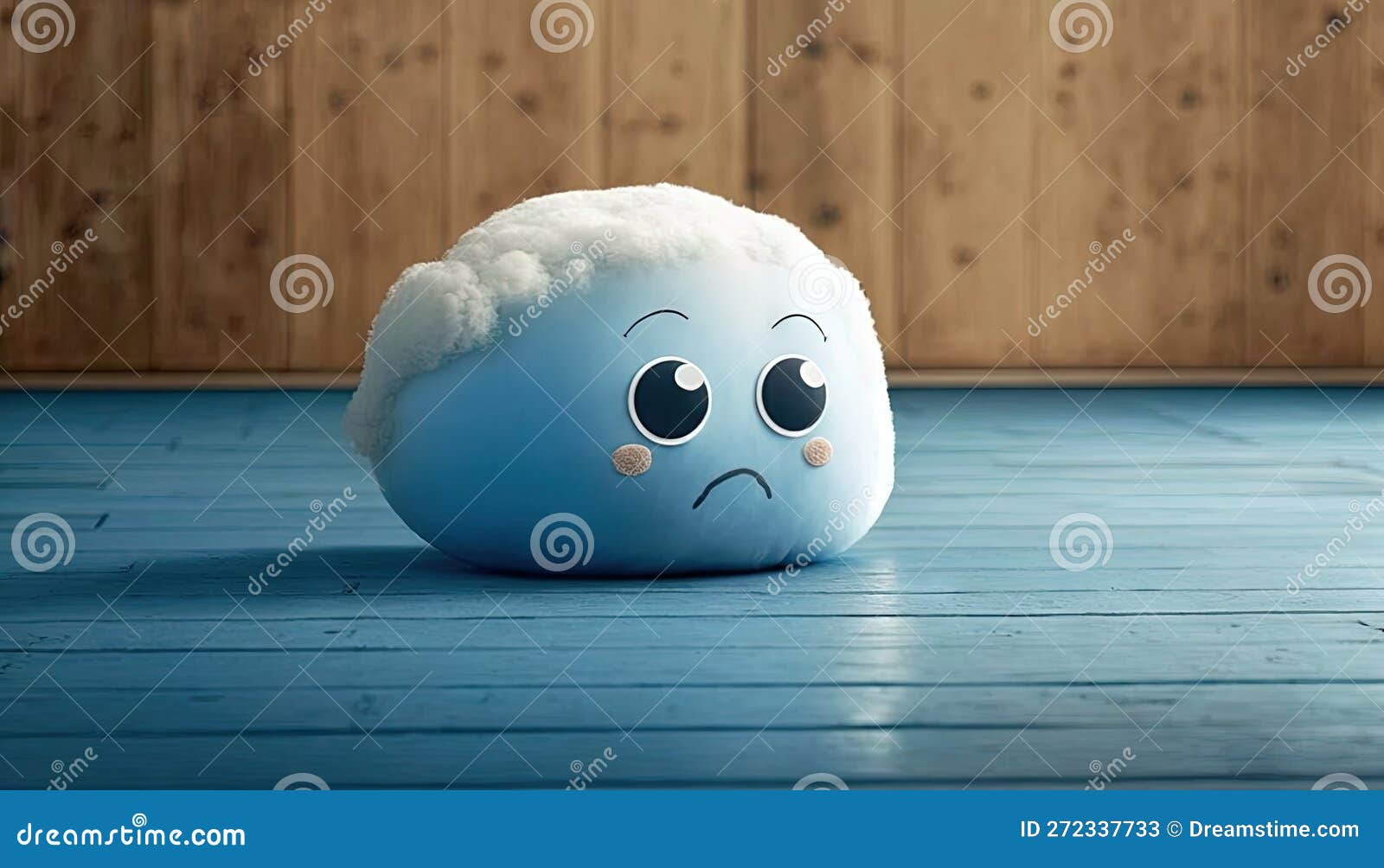 A Blue Stuffed Toy with a Sad Face on a Blue Floor Stock Illustration ...