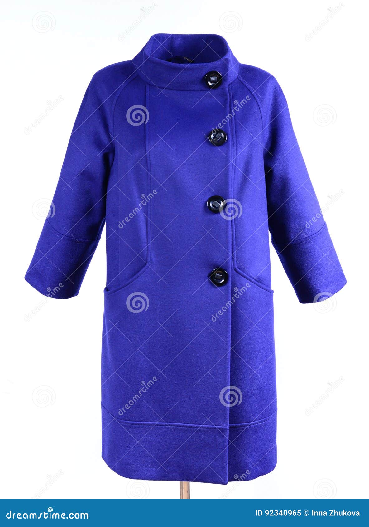 Blue Stylish Coat on Dummy Isolated on Grey Background. Outerwear ...