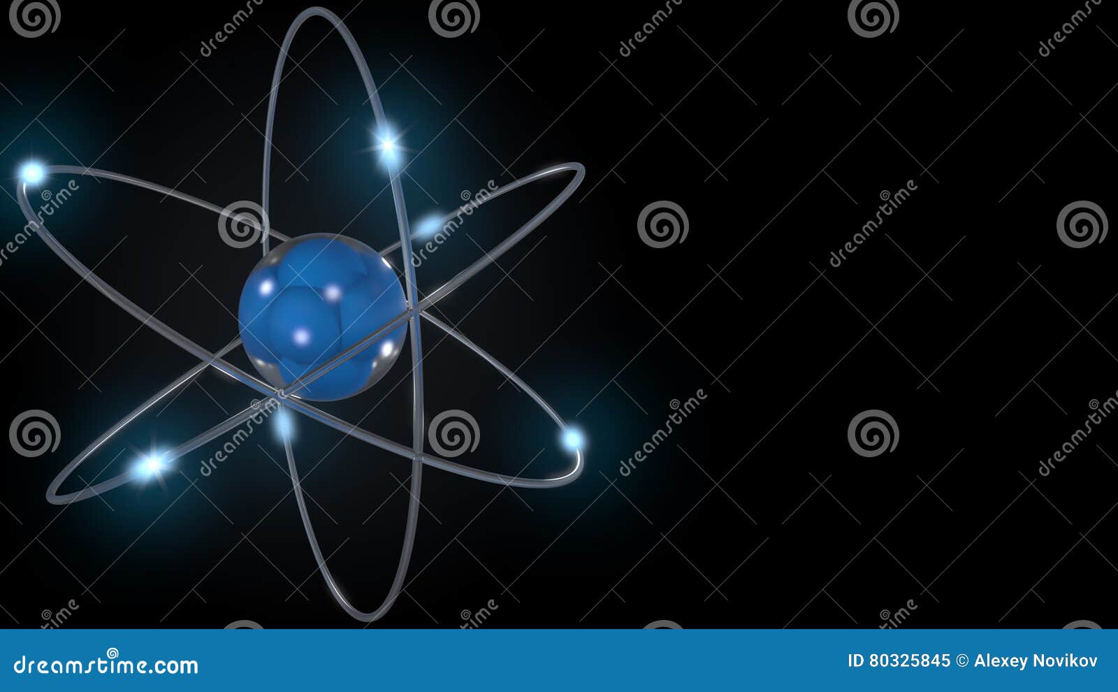 Blue Stylized Atom and Electrons. 3D Rendering Stock Illustration ...