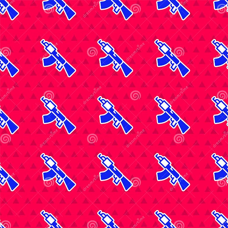 Blue Submachine Gun Icon Isolated Seamless Pattern on Red Background ...